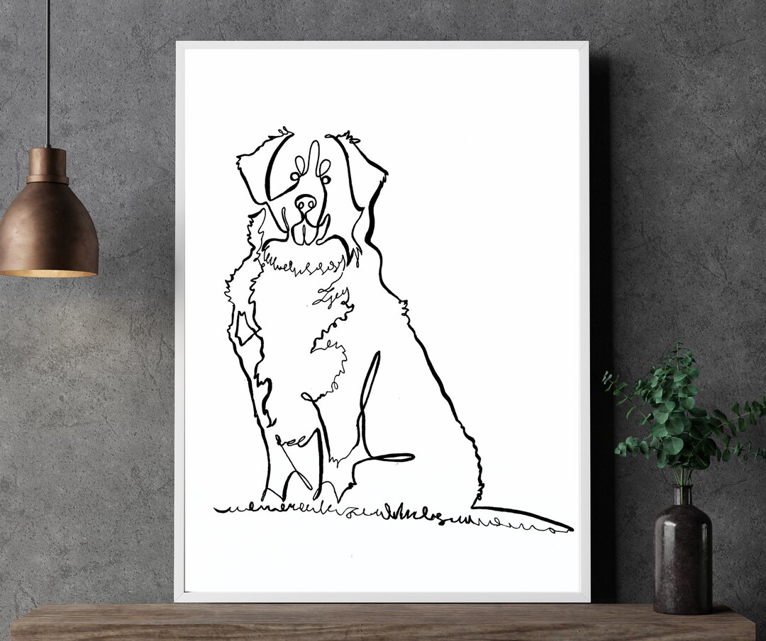 Bernese Mountain Dog Line Art Print: Modern One Line Drawing (digital ...