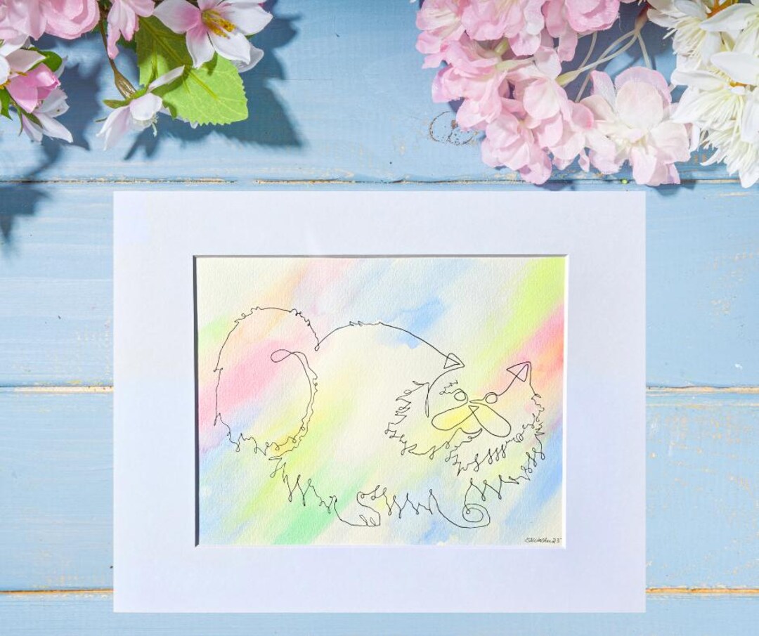 Original Persian Cat Line Drawing: Watercolor Art, Matted 11x14 - Etsy