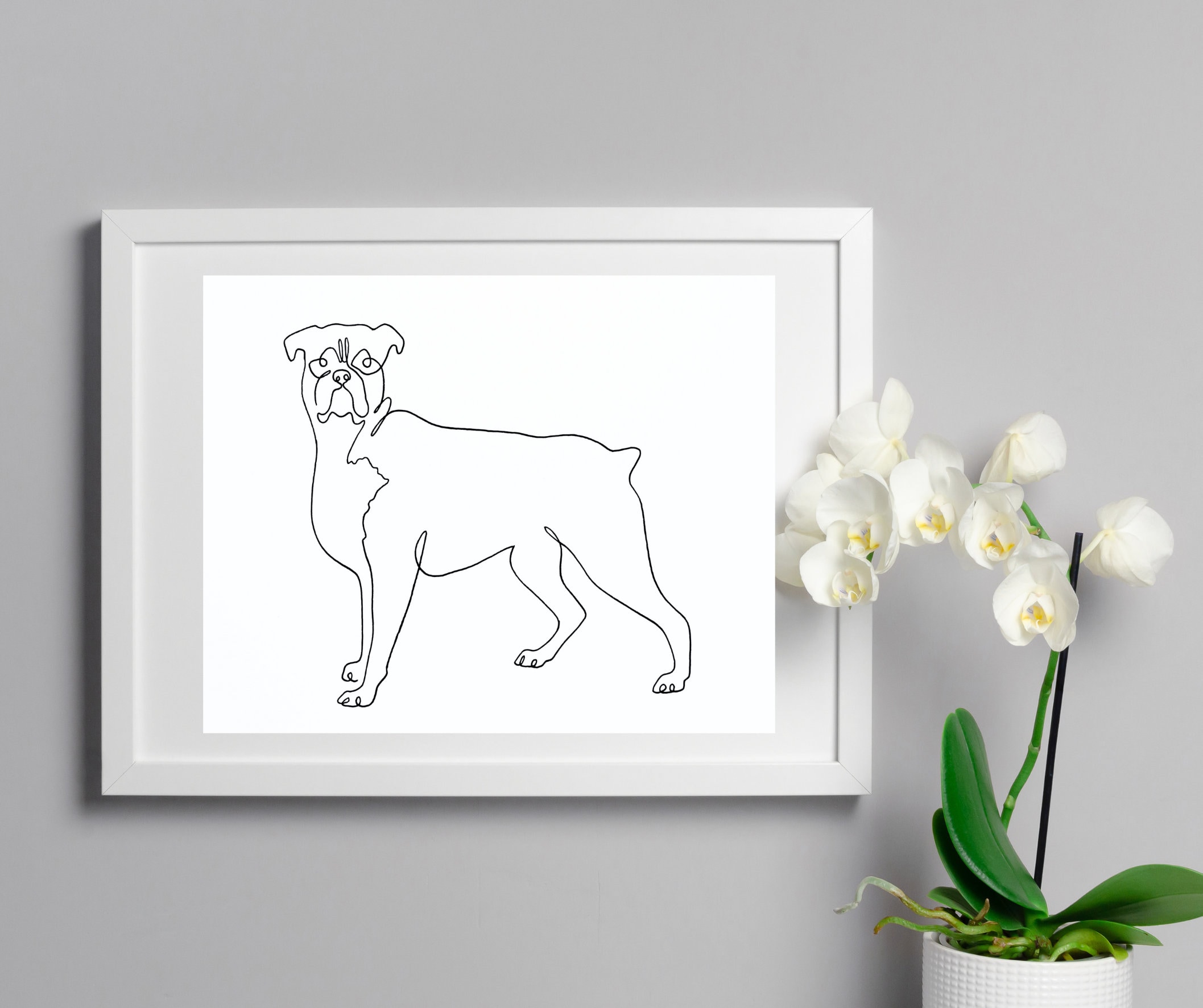 Modern Minimalist Line Drawing of Boxer Dog, Fine Art Print of Simple ...