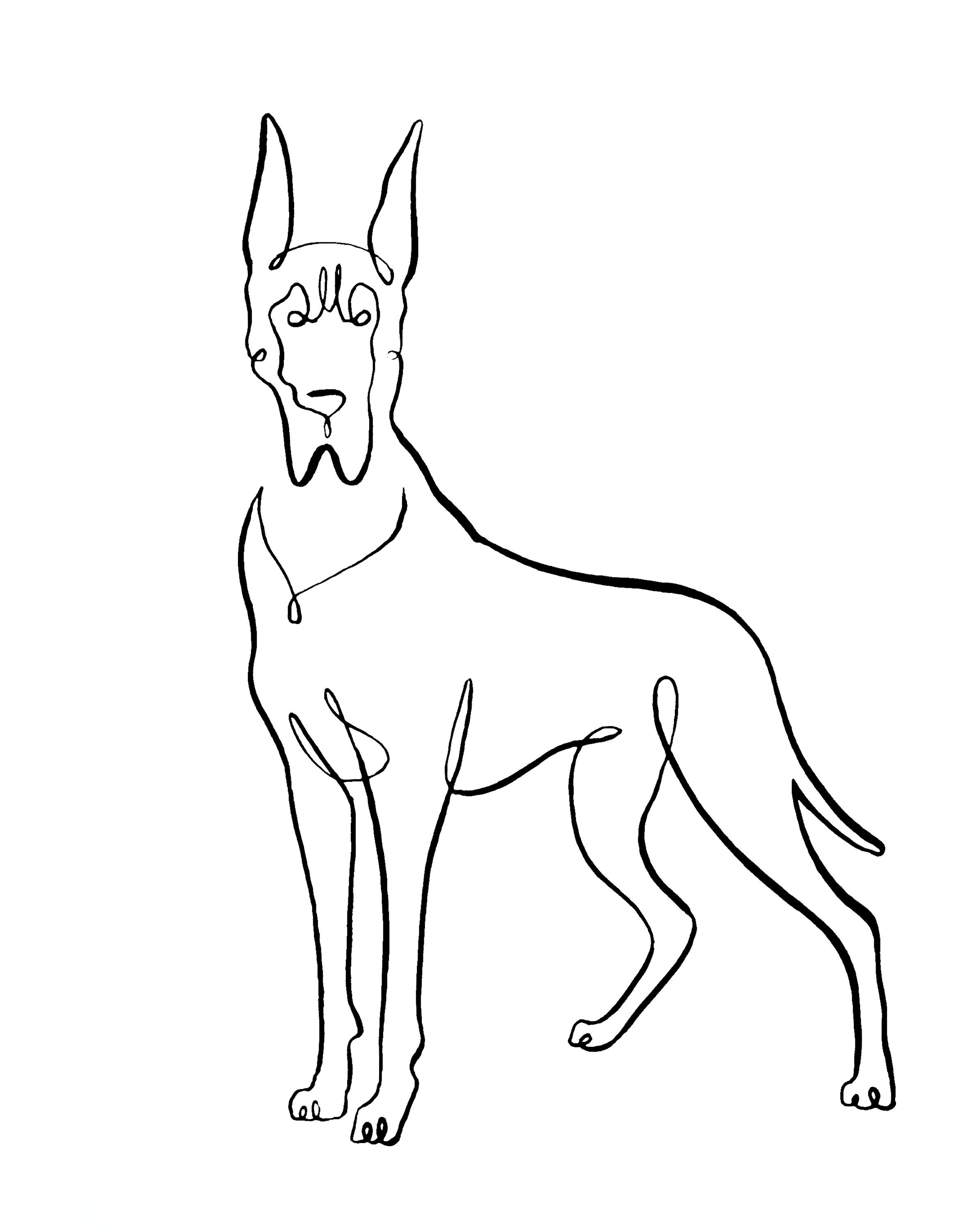 Great Dane Single Line Drawing, Modern Simple Fine Art Print of Great ...