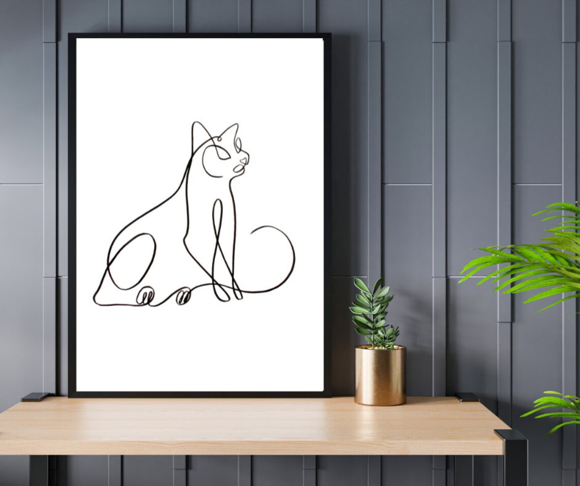 Cat Line Drawing Digital Download, Cat Line Drawing Prints, Abstract ...