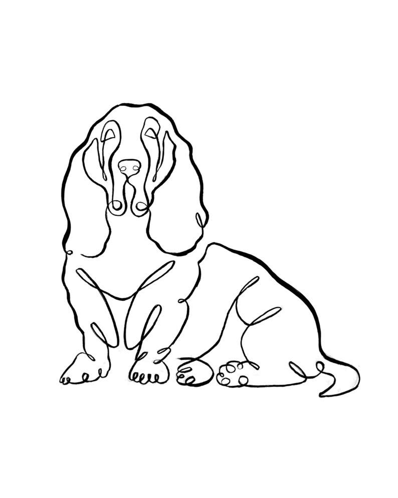 Simple One Line Drawing of Cute Basset Hound Dog, Dog Line Drawing Fine ...