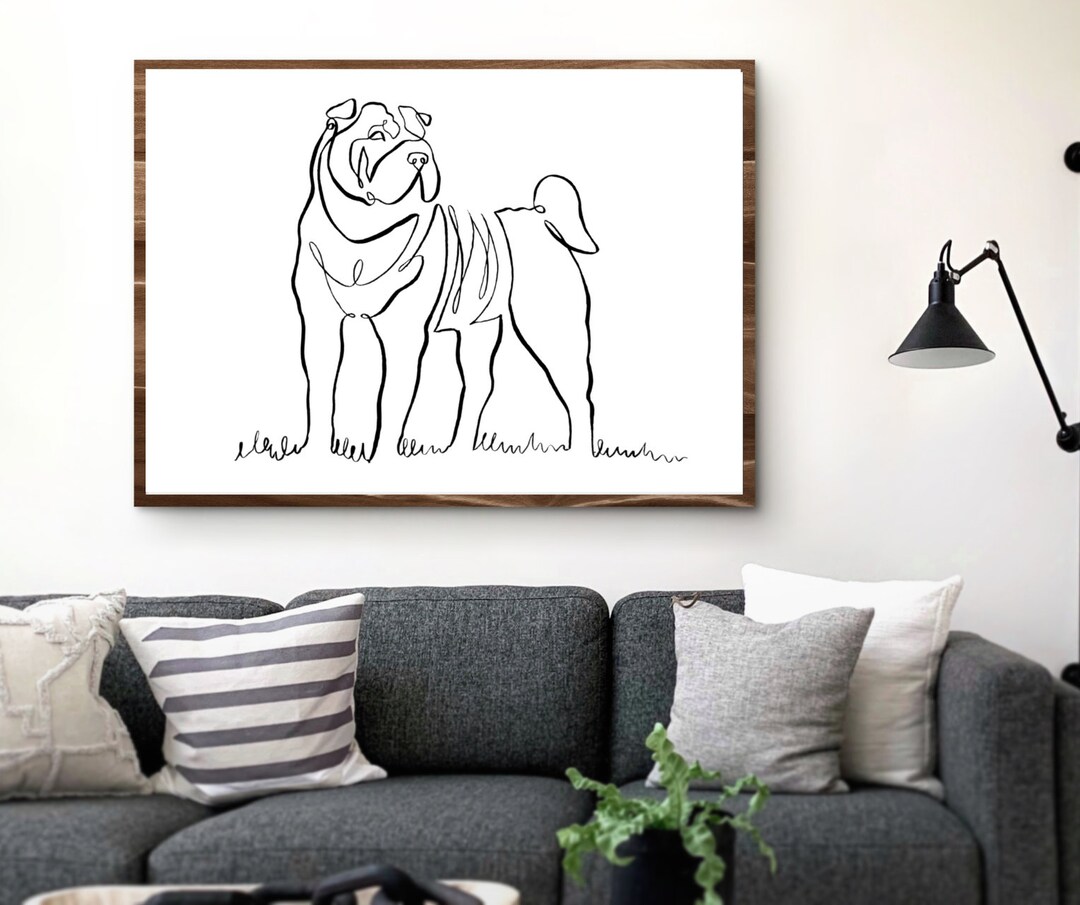 Single Line Drawing of Shar-pei Dog, Dog One Line Drawings, Fine Art ...