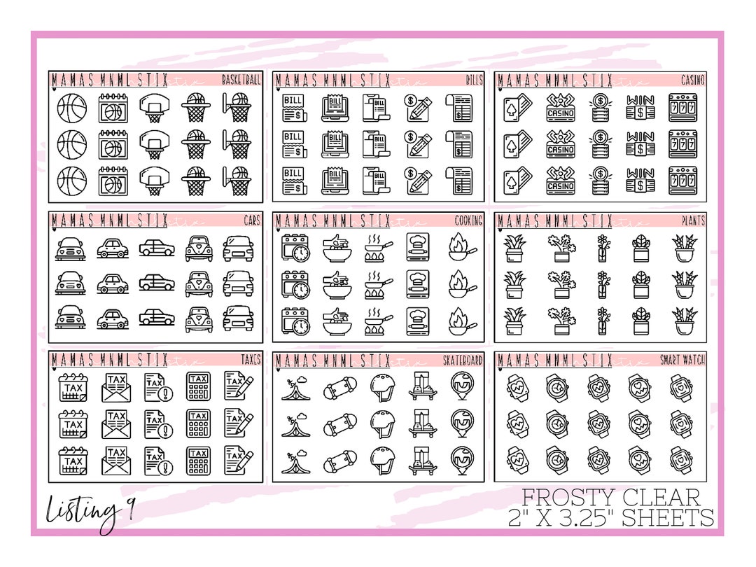 MNML STIX- Minimal Black Icons 9 | Clear Matte Planner Stickers - Etsy