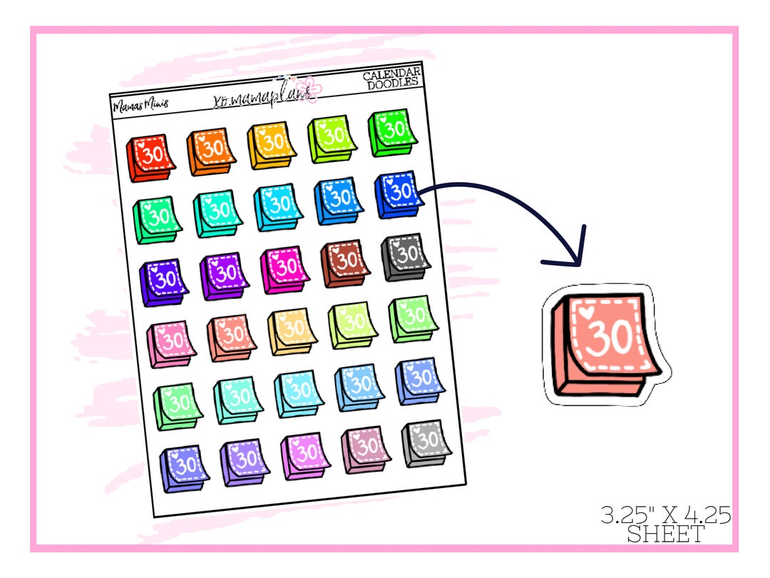 Mamas Minis - Calendar Doodle | Planner Stickers - Etsy