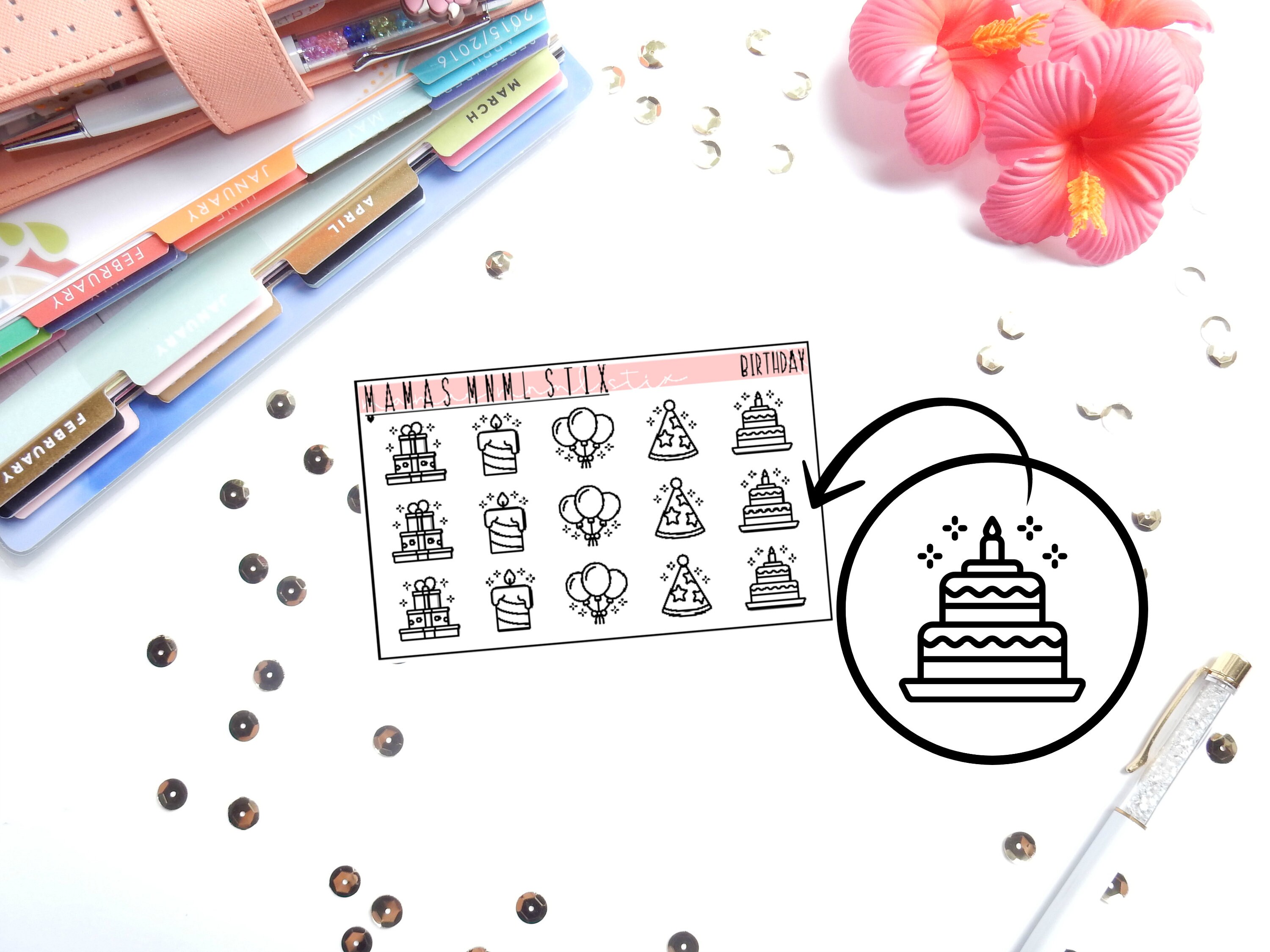 MNML STIX Minimal Black Icons 3 Clear Matte Planner | Etsy