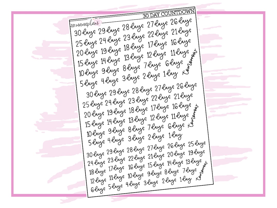 30 Day Countdown | Planner Stickers - Etsy