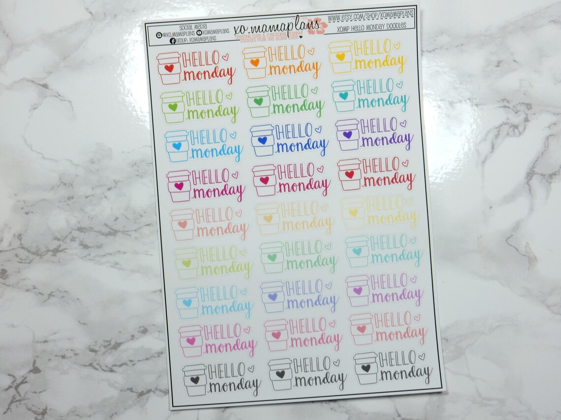 XOMP Doodles Hello Monday Hand Drawn Stickers Planner | Etsy
