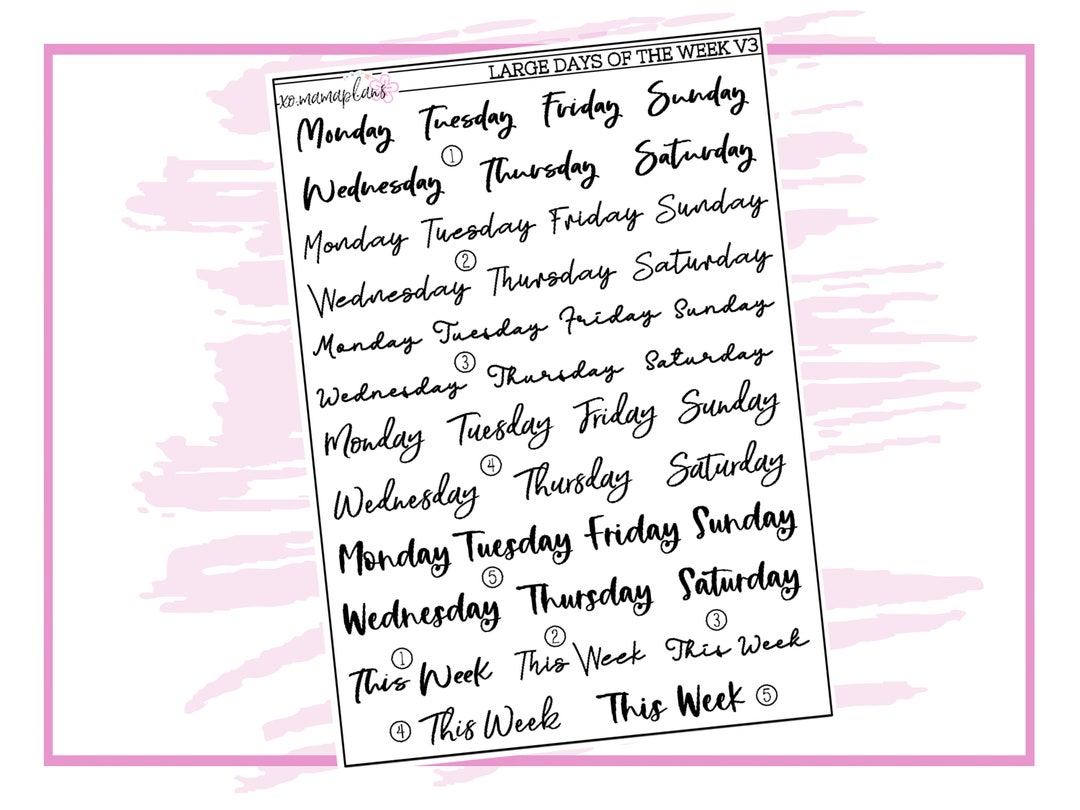 Large Days of the Week V3 Planner Stickers - Etsy