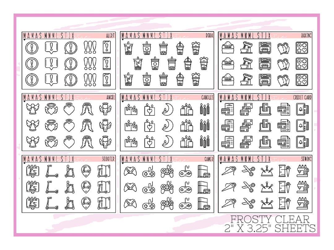MNML STIX- Minimal Black Icons 10 | Clear Matte Planner Stickers - Etsy