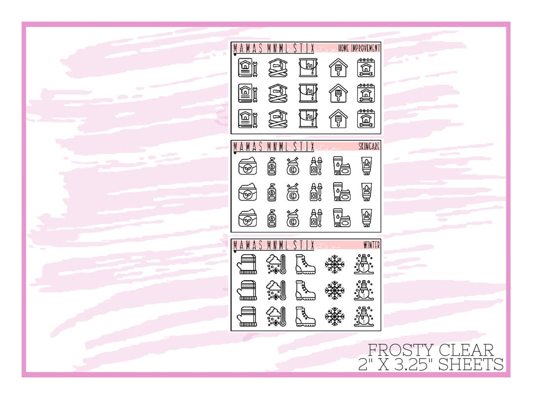 MNML STIX- Minimal Black Icons 11 | Clear Matte Planner Stickers - Etsy