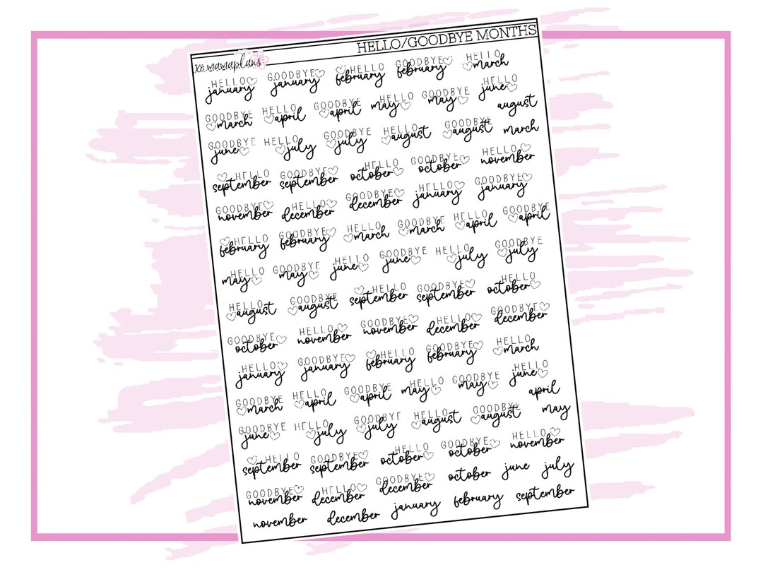 Hello/goodbye Months V2 Planner Stickers - Etsy