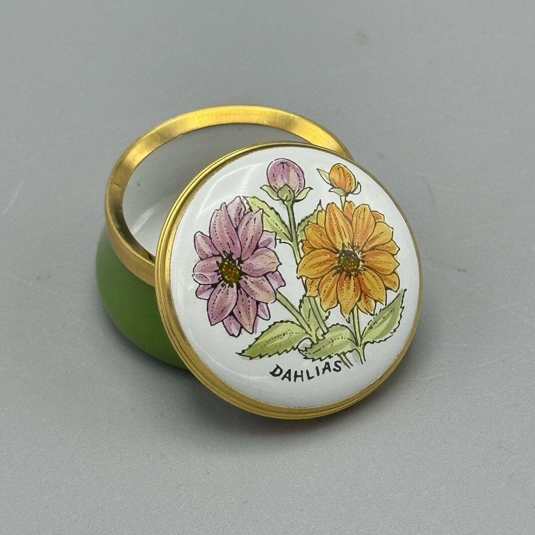 Vintage Crummles English Enamels Dahlias Trinket Pill Box Lidded Small Flowers - Etsy