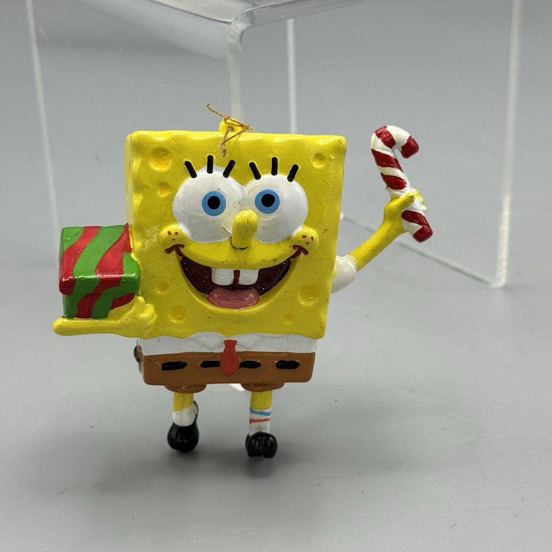 2002 Spongebob Squarepants Christmas Ornament Viacom Holding Candy Cane ...