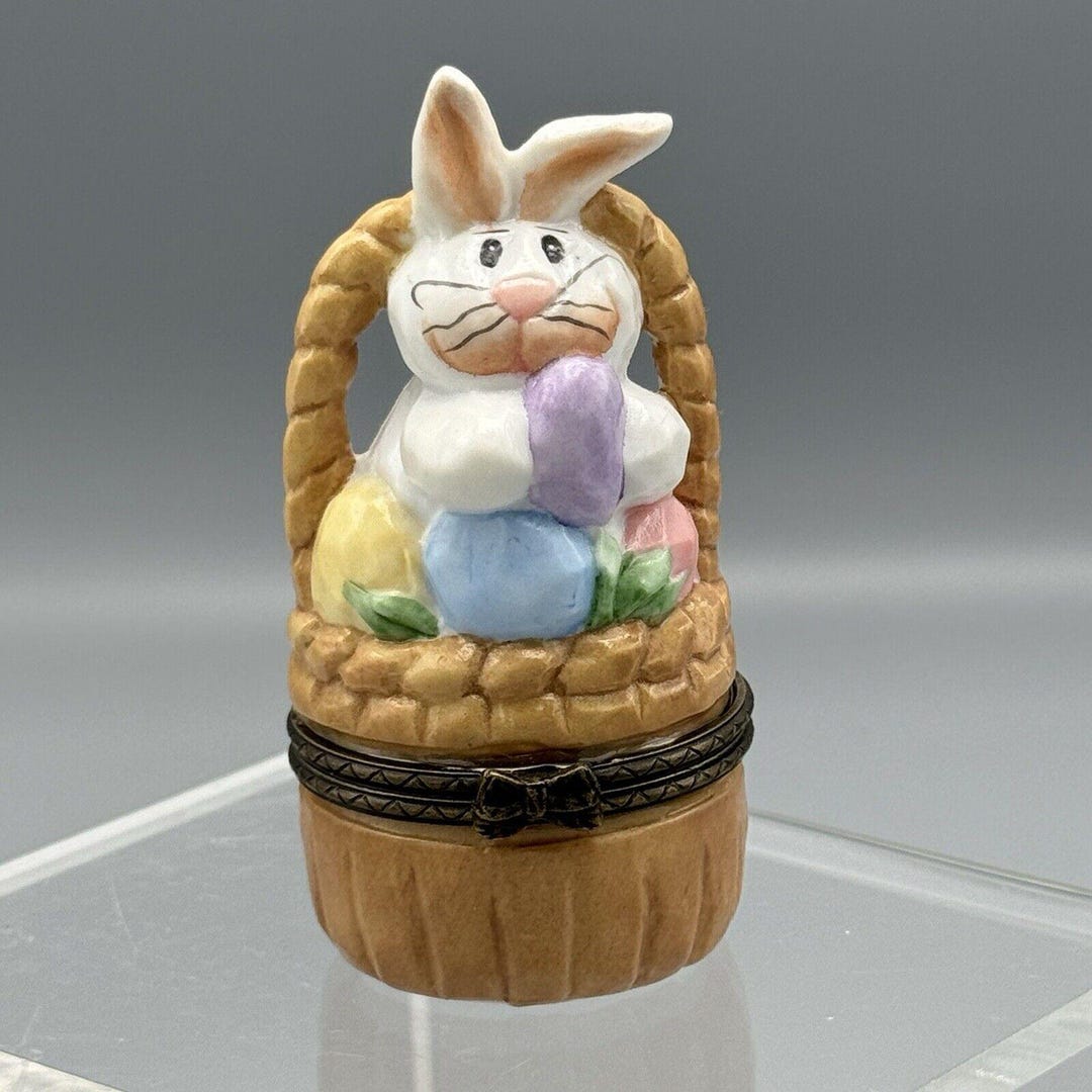 Vtg Eddie Walker Midwest Easter Bunny in Basket Hinged Trinket Box ...