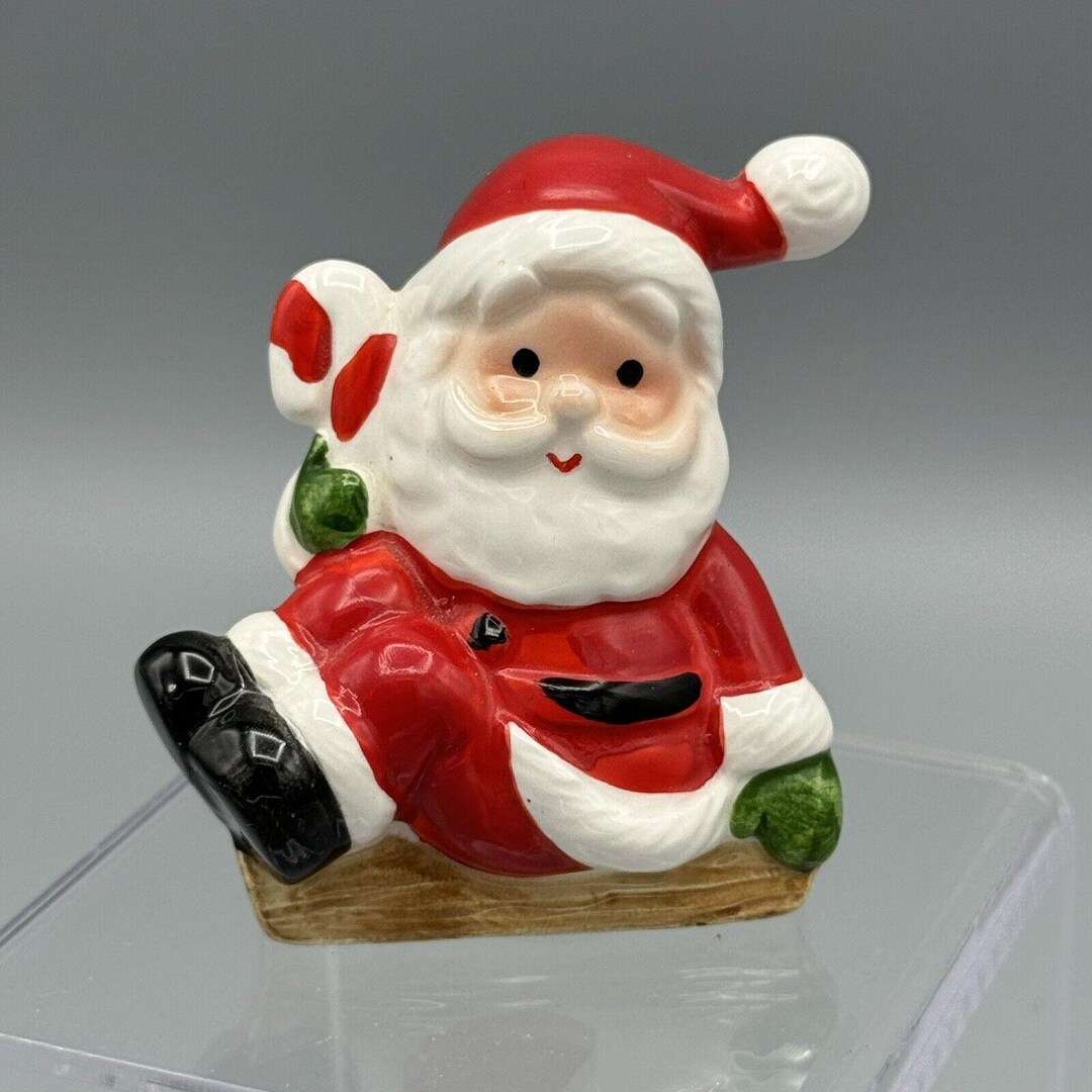 Vintage Ceramic Santa Sitting on Log Christmas Figurine Holiday Decor ...