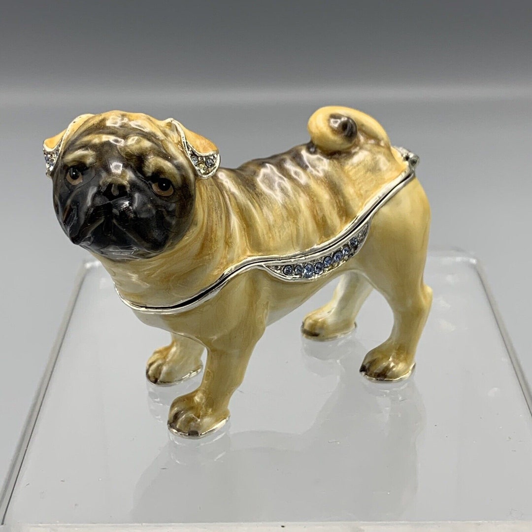 Vtg Nobility Bejeweled Enameled Hinged Magnetic Trinket Box Pug ...