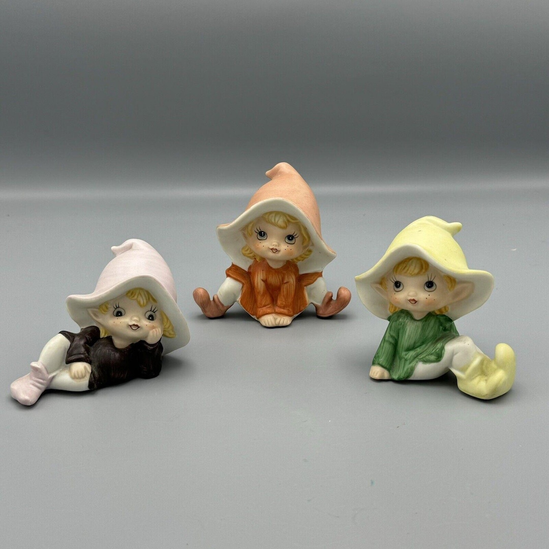 Vintage Set of 3 HOMCO Pixie Elves Fairies Porcelain Figurines 5213 ...