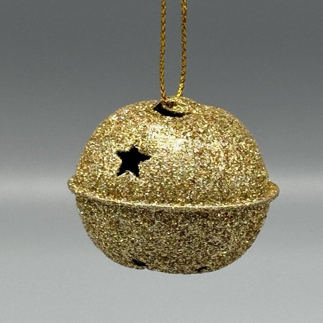 Vtg Gold Glitter Bell Christmas Ornament With Snowflake Base Stars ...