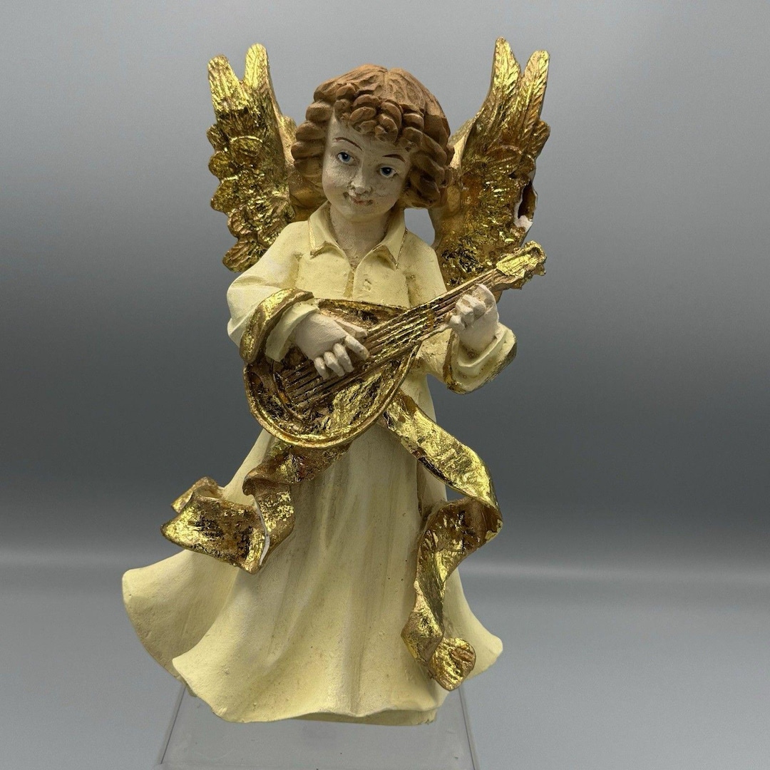 Vtg Angel Playing the Lute Mandolin Paper Mache Large Figurine 8 ...