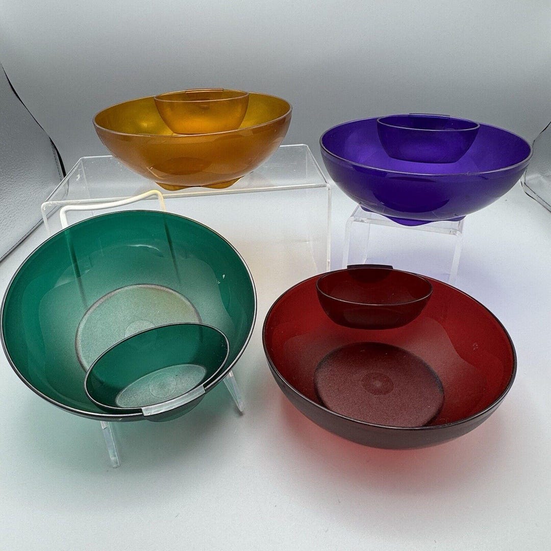 Vtg Set of 4 Acrylic Tupperware 24 Oz Chip Bowls and 4 Oval 2 Oz Dip ...