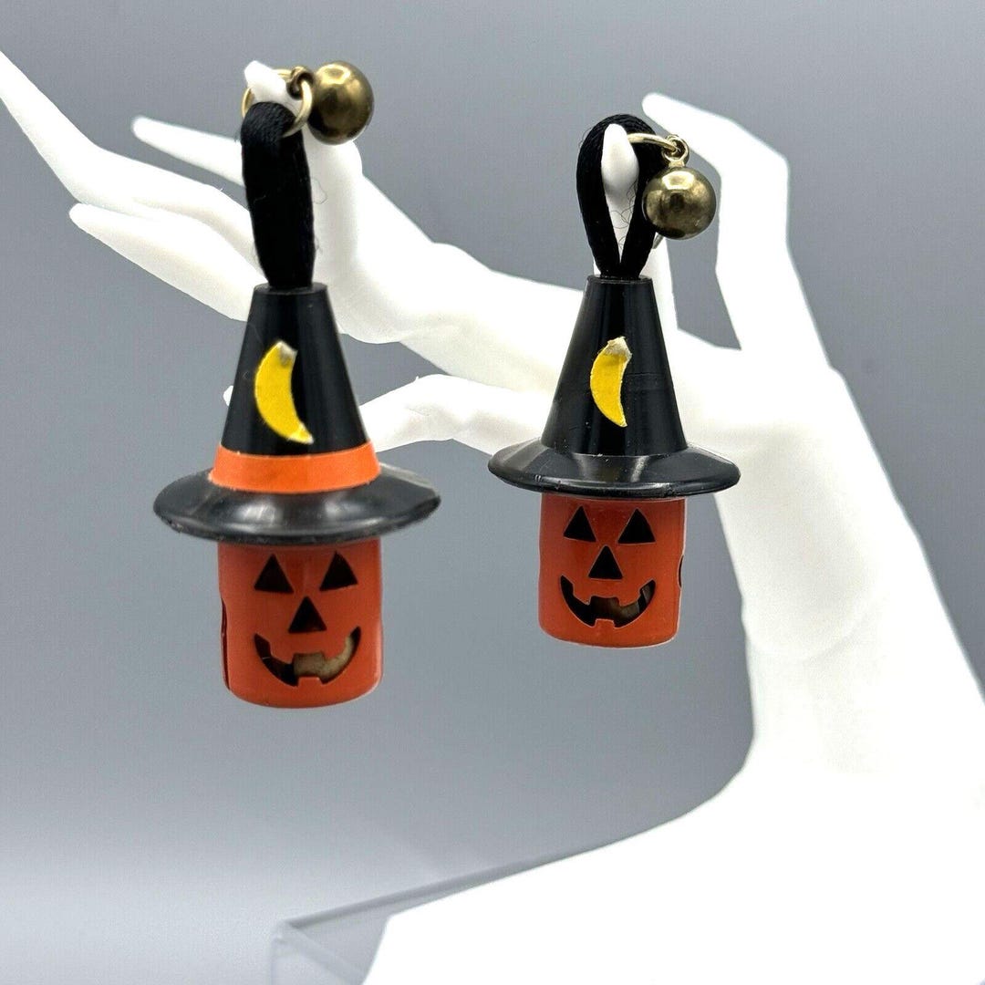 Vintage Dangle Drop Jingle Halloween Earrings Pierced Jack O Lantern ...