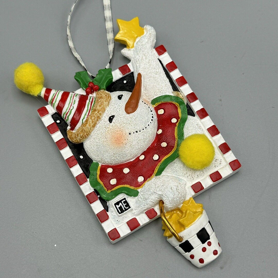 Vtg Mary Engelbreit Christmas Circus Snowman Ornament Holding Bucket of ...