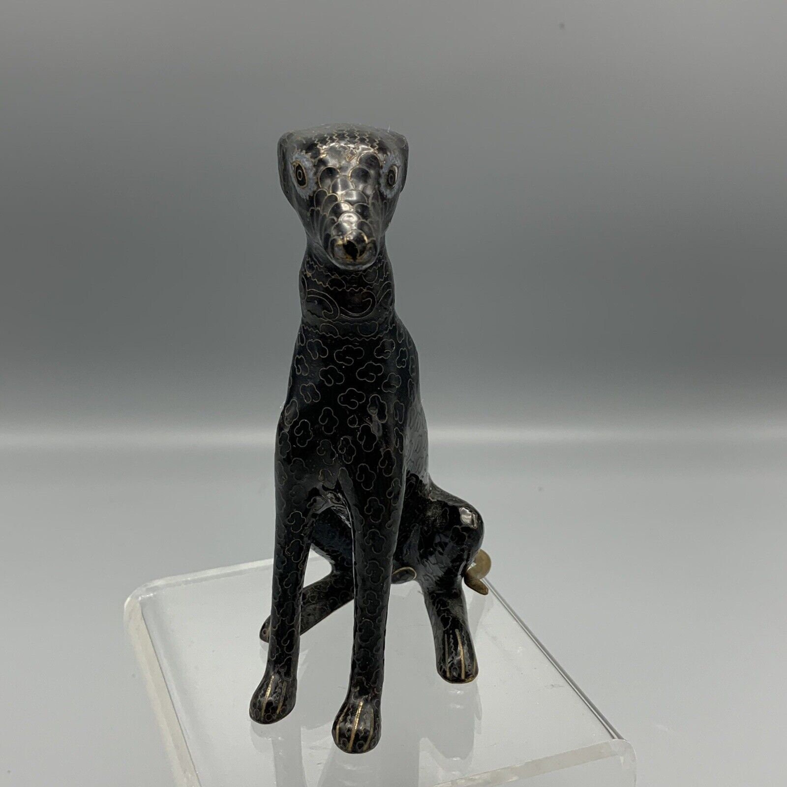 1930's Art Deco Vtg Chinese Cloisonne Enamel Copper Brass Greyhound Dog ...