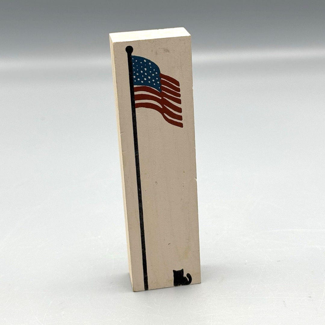 Vtg the Cats Meow America Flag Pole Village Accessories Shelf Sitter ...