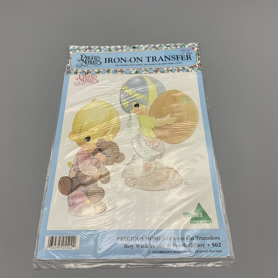 Vtg Precious Moments Iron on Transfer 502 Boy With Teddy Football ...