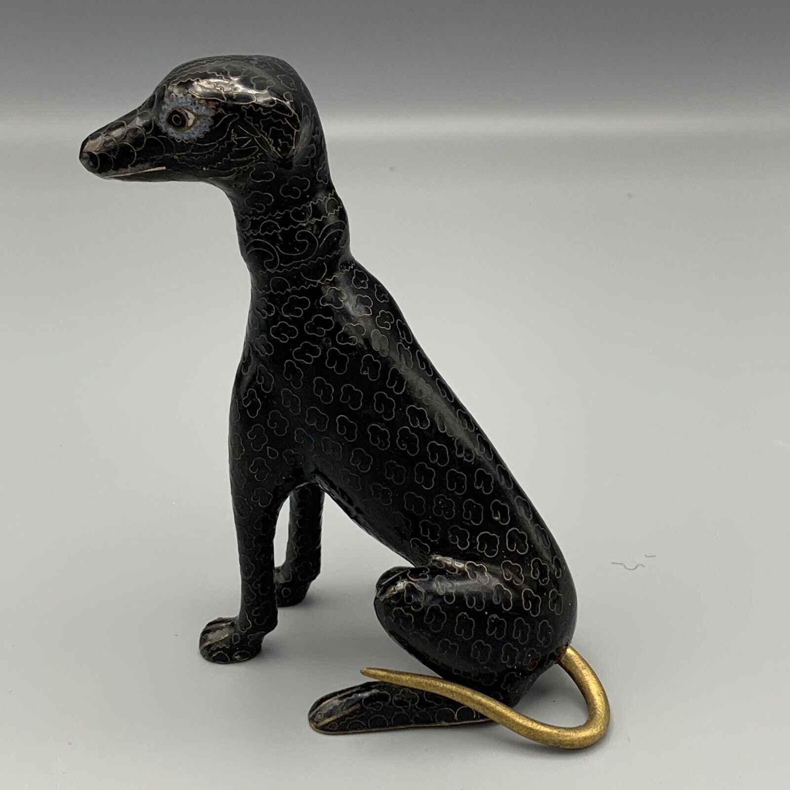 1930's Art Deco Vtg Chinese Cloisonne Enamel Copper Brass Greyhound Dog ...