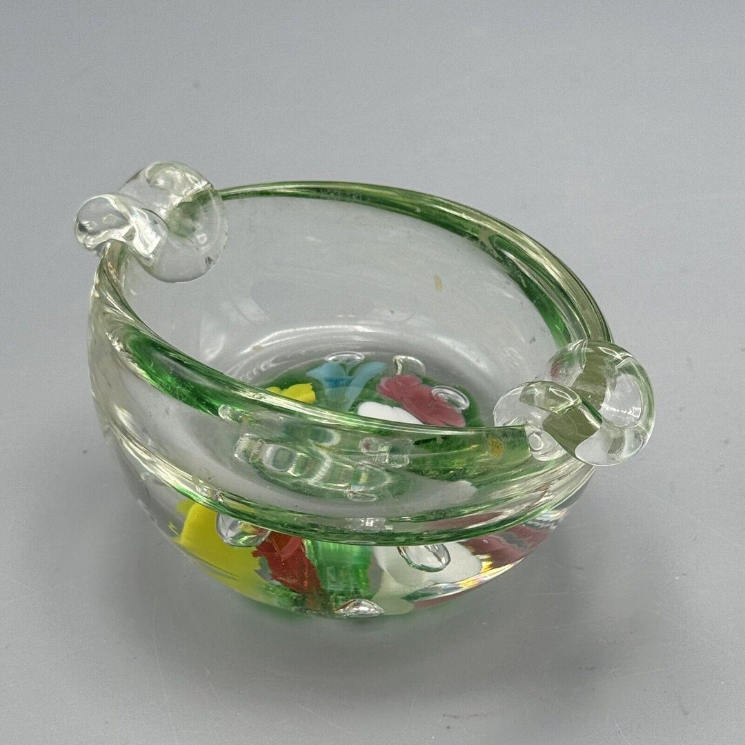 Vtg Bob St Clair Hand Blown Glass Ashtray Paperweight Flowers Stamped ...