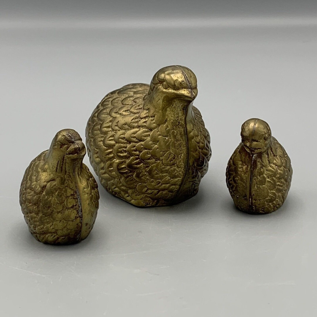 Vtg Set of 3 Solid Brass Quail Figurines Momma 2 Chicks Unmarked ...