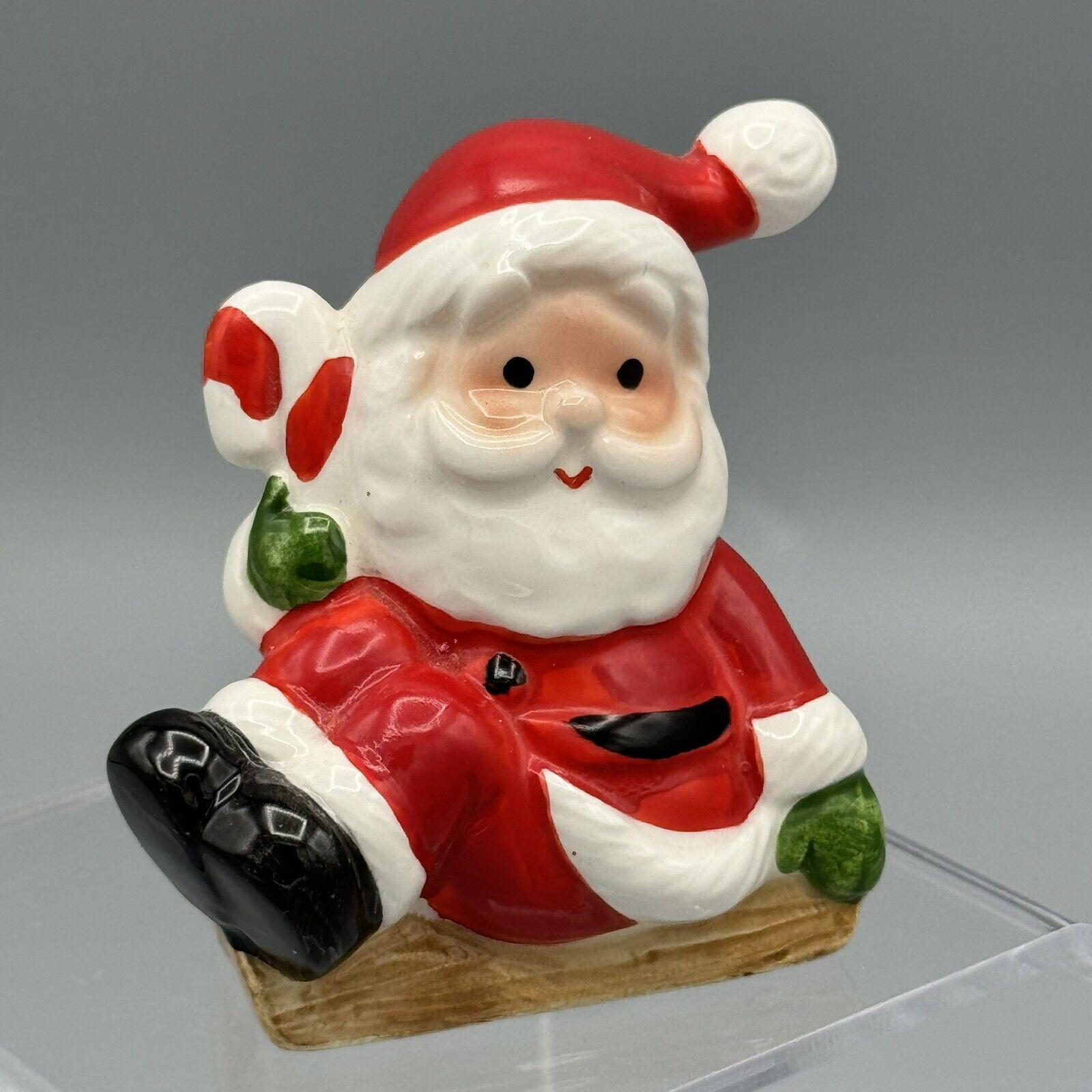 Vintage Ceramic Santa Sitting on Log Christmas Figurine Holiday Decor ...