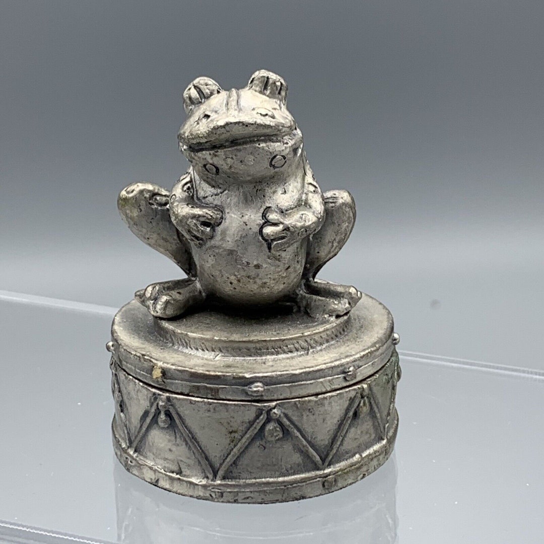 Vintage Pewter Frog Trinket Box Red Felt Liner Ring Box Tooth Fairy ...