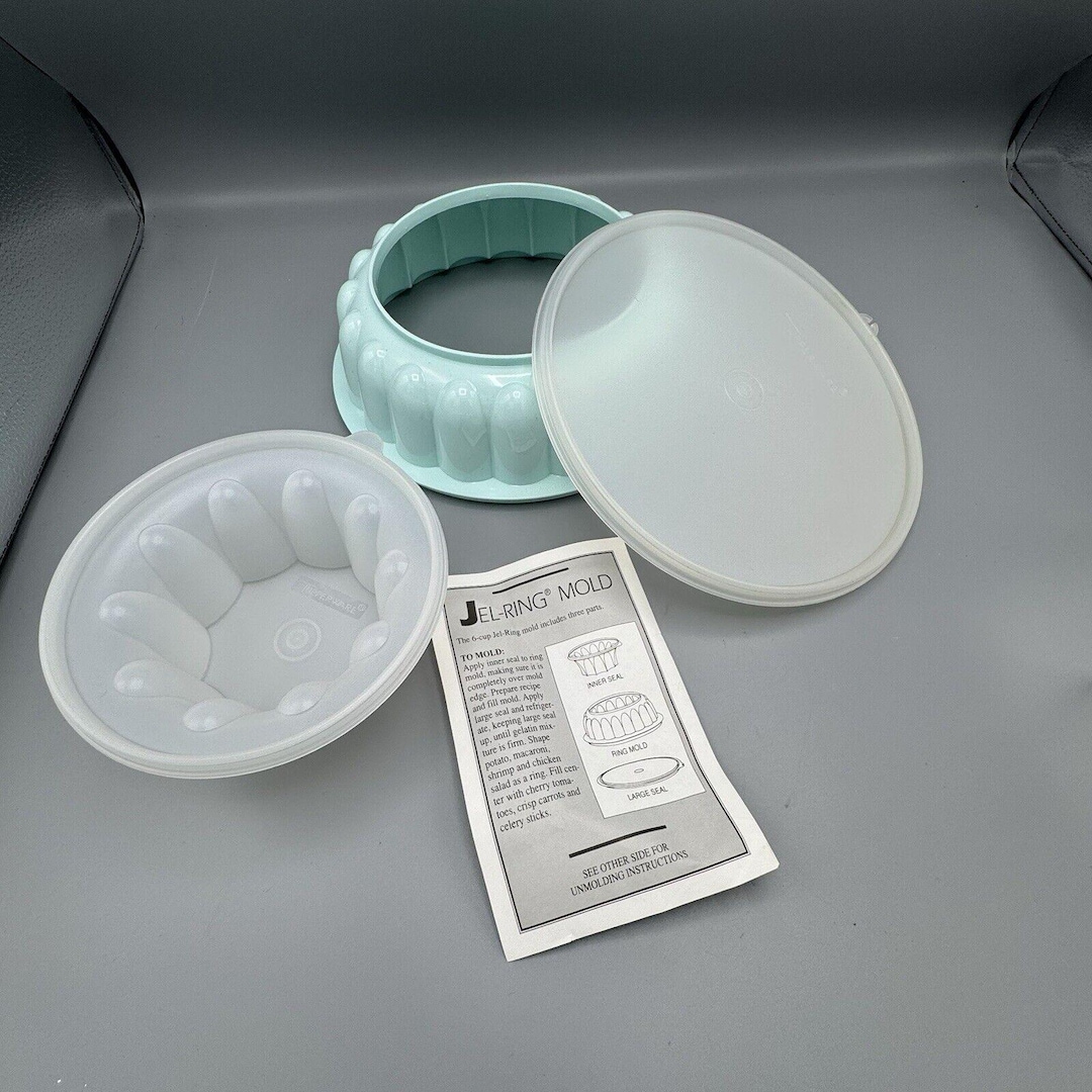 Vtg Tupperware Light Blue 6 Cup Jel Ring Mold 3 Pieces Paper ...