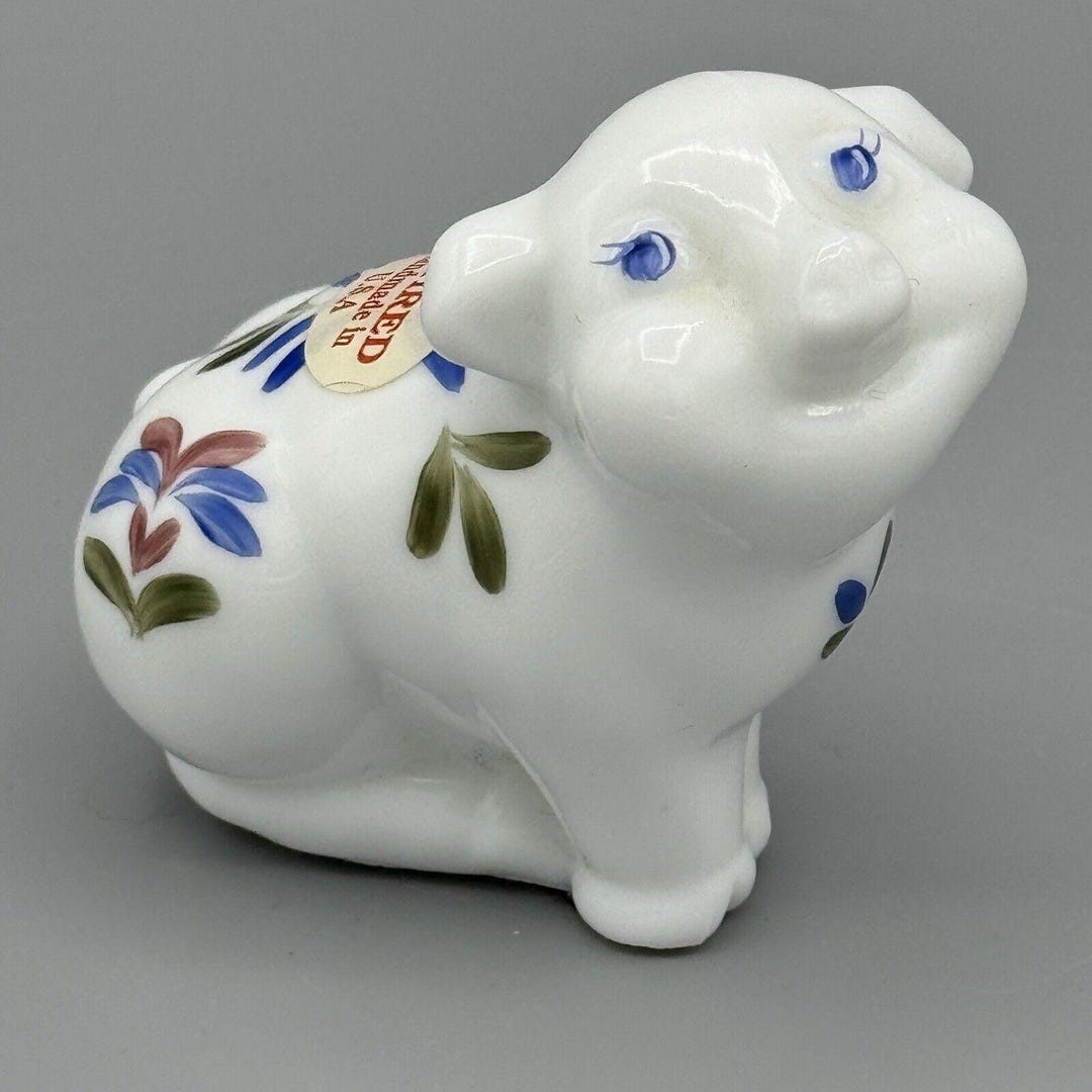 Vtg Fenton White Pig Figurine Signed Fredrick Hand Painted Retired ...