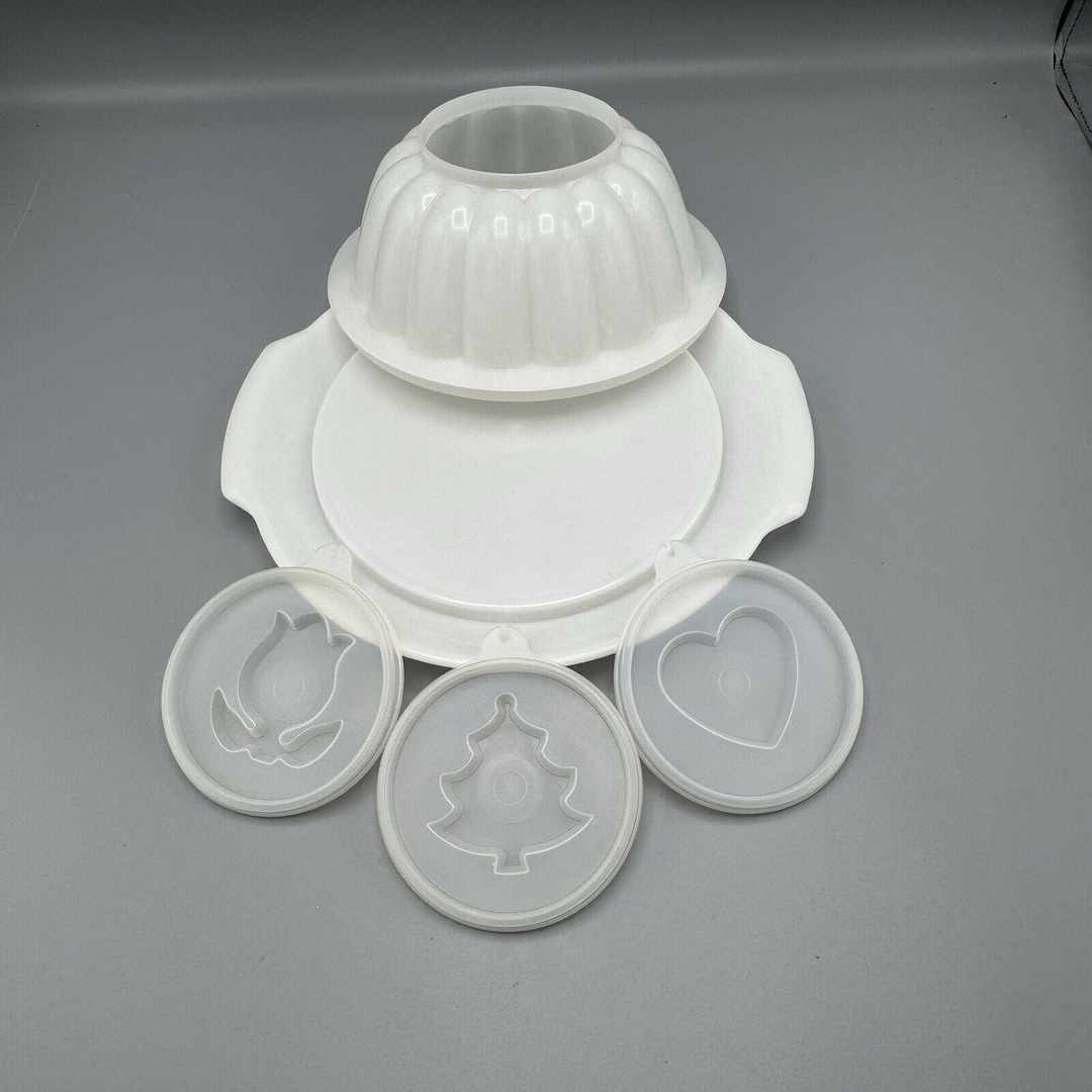 Vtg Tupperware Jel N Serve 5 Pc Mold Set 616-2 Dessert Tray Heart Tulip ...