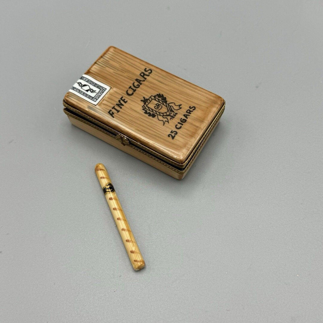 Vtg Rochard Limoges Hinged Trinket Box Fine Cigars 1 Cigar Insert ...
