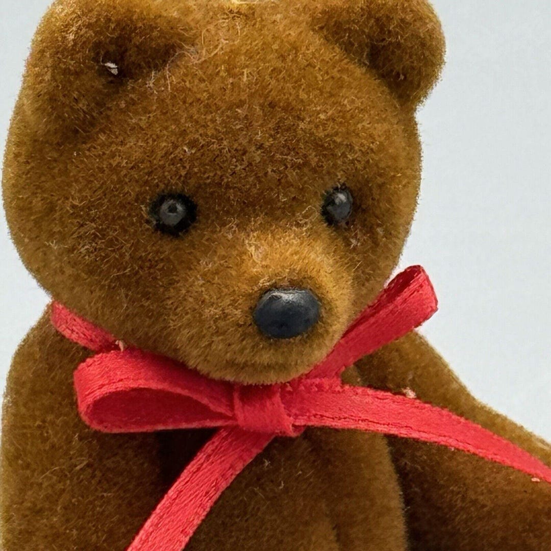 Vintage DEPT 56 Flock Flocked Brown Teddy Bear Christmas Figurine ...