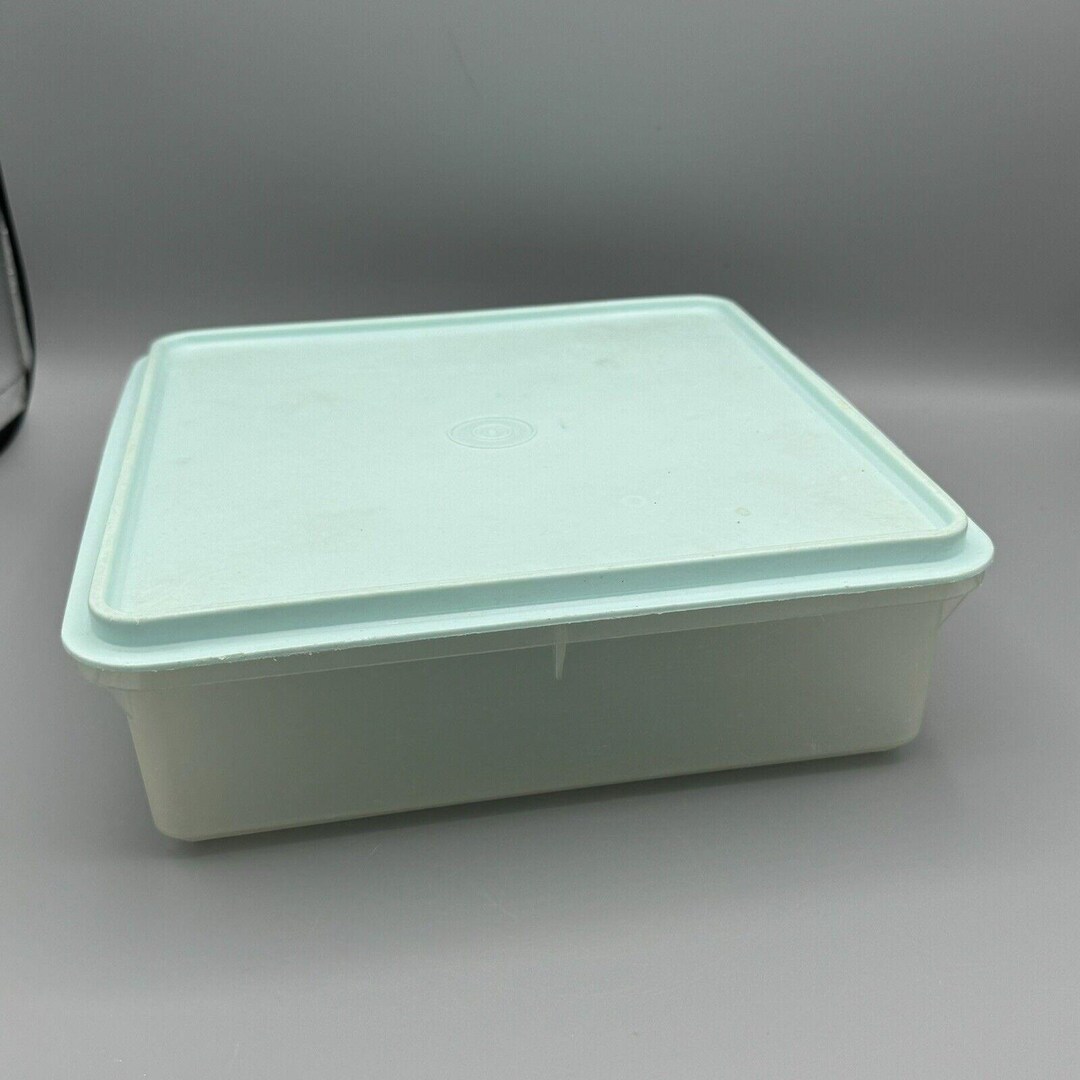 Vtg Tupperware Square Clear Snack Storage Container 514-20 Light Blue ...