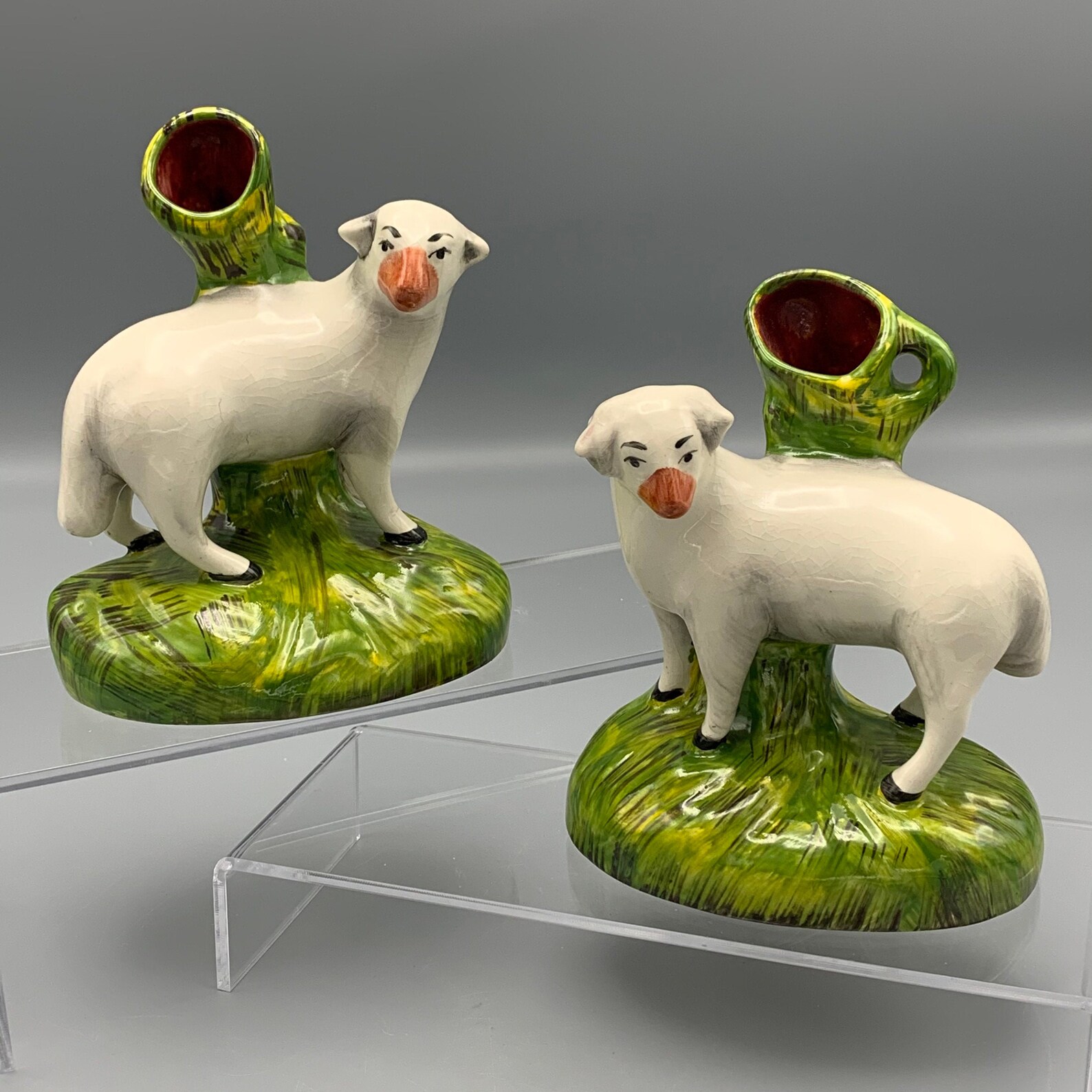 Vintage Staffordshire Pair of Sheep Mantle Spill Vases Right and Left ...