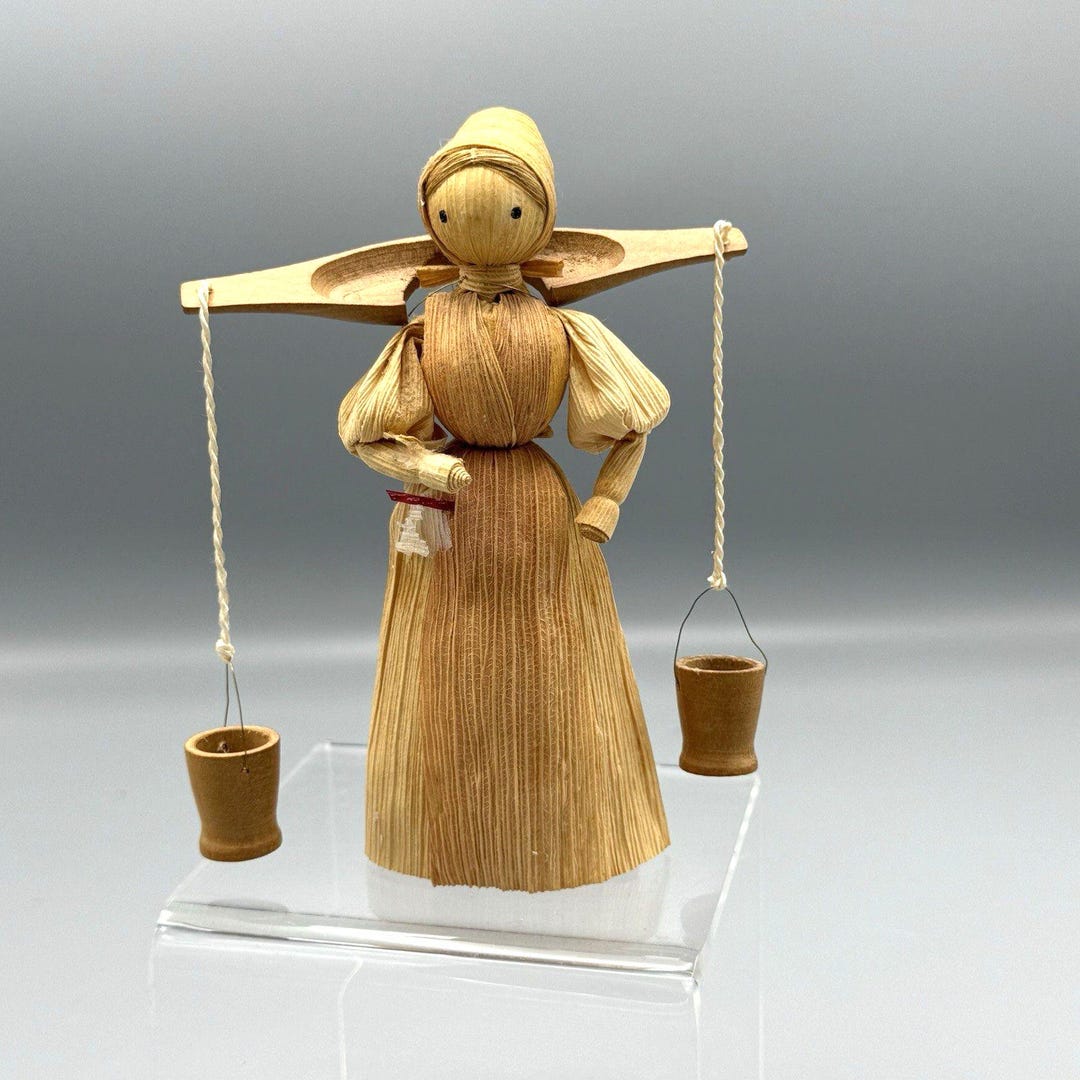 Handmade Corn Husk Girl Doll Buckets Folk Art Farmcore Primitive ...