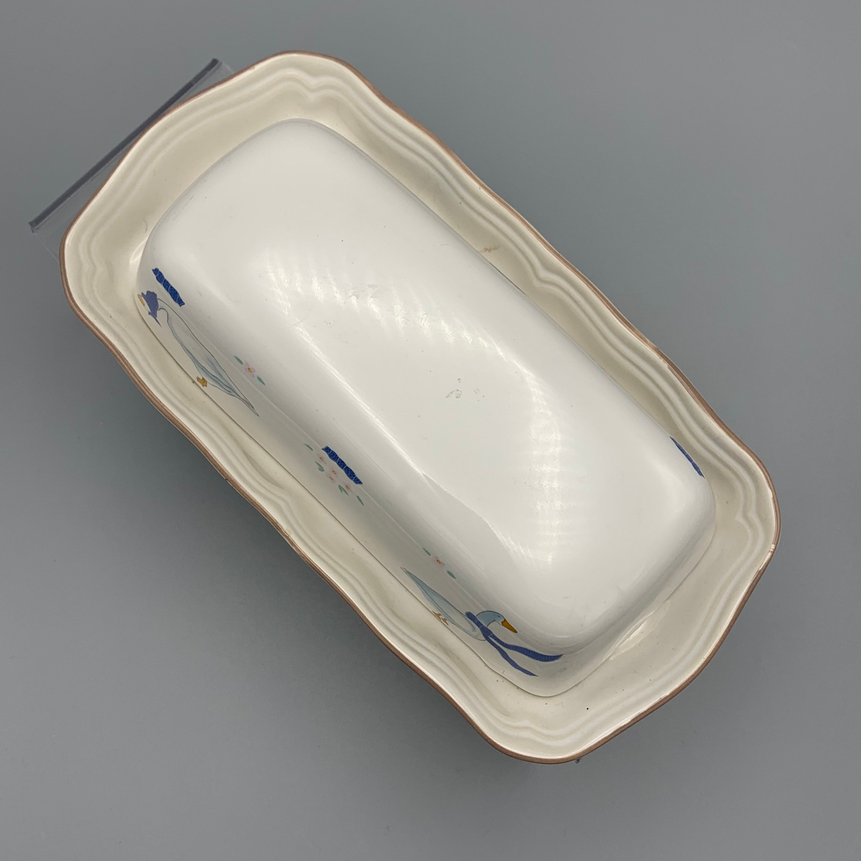 Vintage Countryside Blue Bow Goose Butter Dish Geese wearing | Etsy