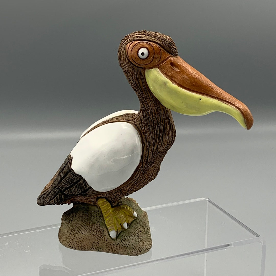 Vtg Hand Made Pottery Clay Pelican Hand Painted Figurine Nautical Beach ...