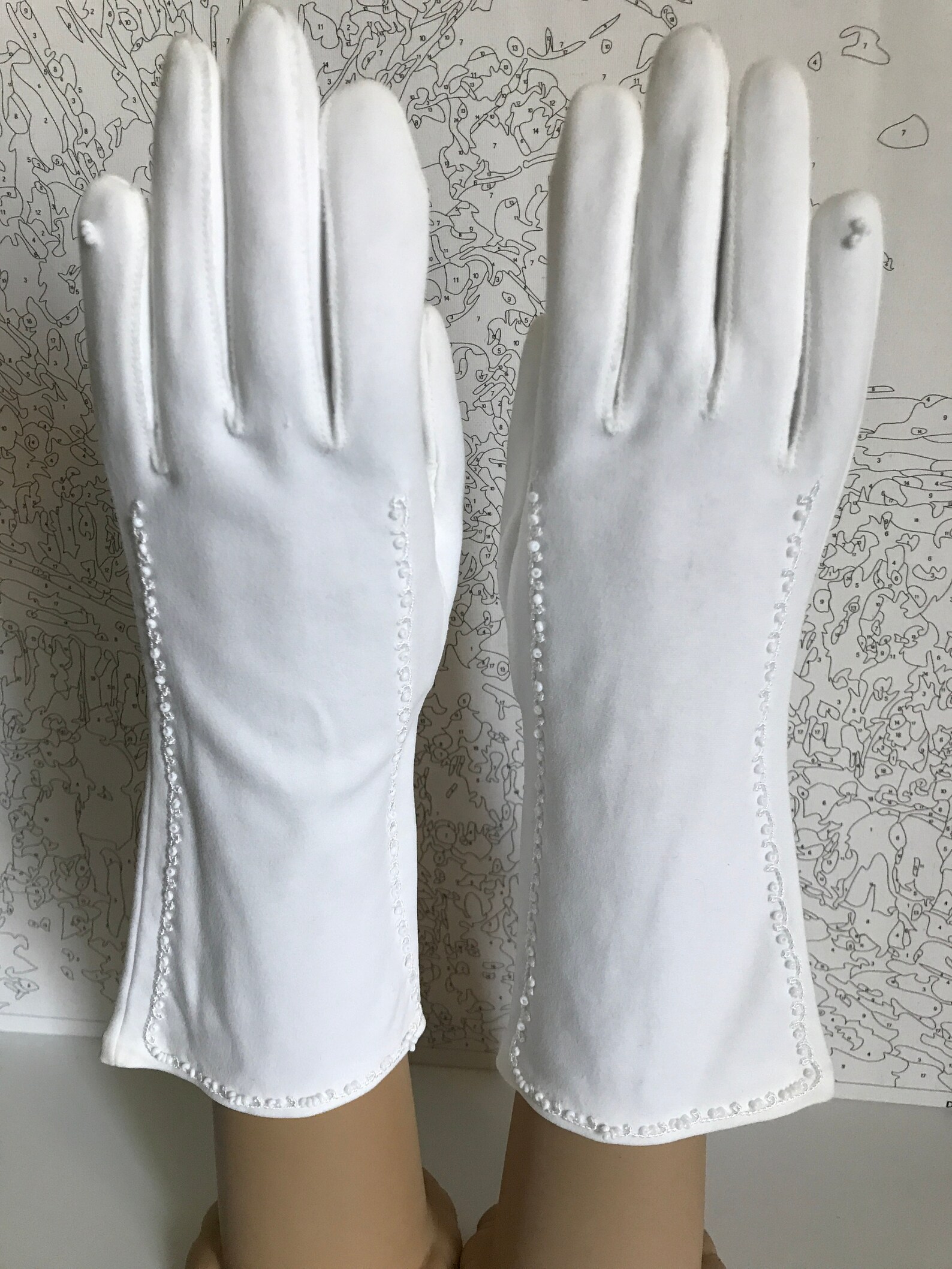 Squiggly Wiggly Vintage Mid Arm Length White Cotton Formal Gloves Sz 6 ...