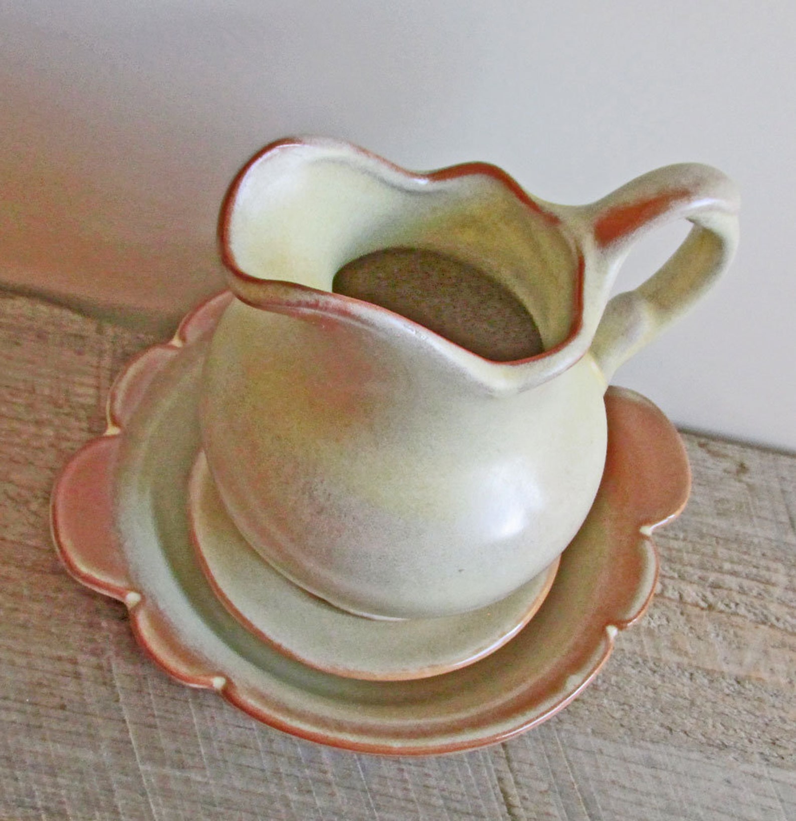 Vintage Frankoma Pottery 4 Piece Set, Pitcher Bowl Stand Tray, Desert ...