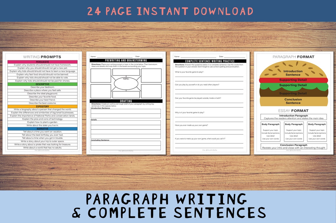 Complete Sentences, Paragraph Writing, Essay Writing Practice Instant ...