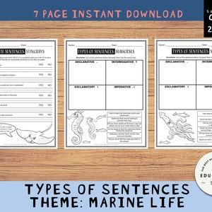 Types of Sentences Marine Life, 2nd 3rd 4th Grade, Language Arts ...