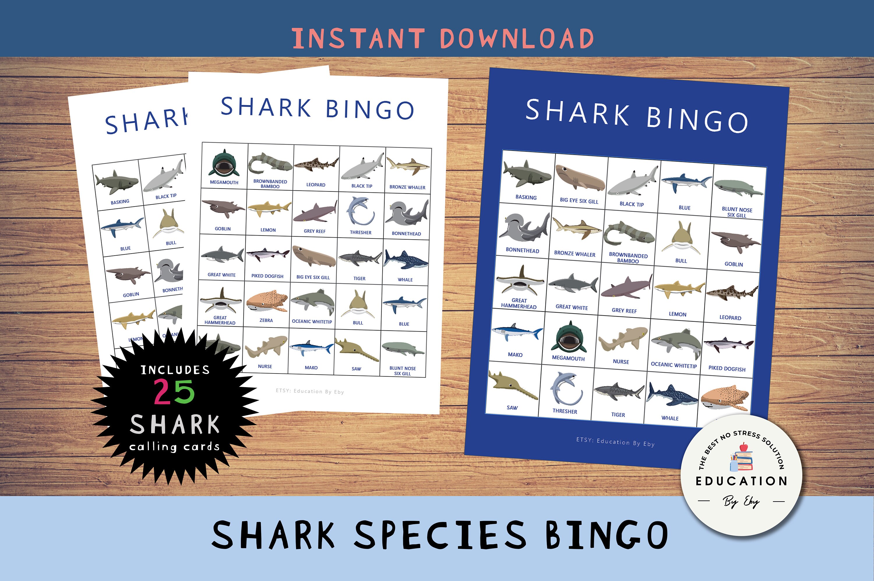 Shark Species Bingo (10 Players) - Etsy
